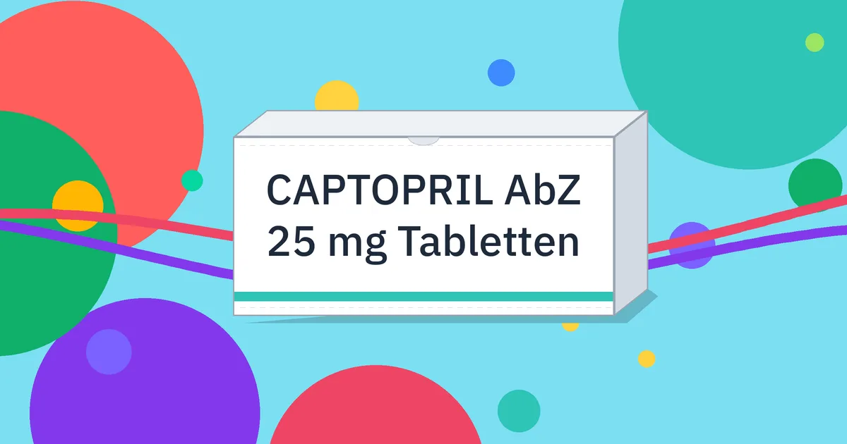Symbolbild: Packung mit der Aufschrift CAPTOPRIL AbZ 25 mg Tabletten (PZN 01015156) – Verfügbarkeit und Bezug in Apotheken in Frankfurt am Main