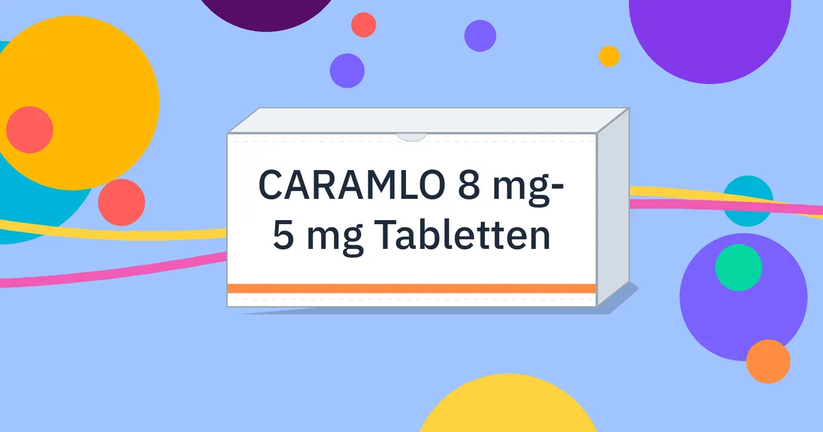Symbolbild: Packung mit der Aufschrift CARAMLO 8 mg-5 mg Tabletten (PZN 18750351) – Verfügbarkeit und Bezug in Apotheken in Frankfurt am Main