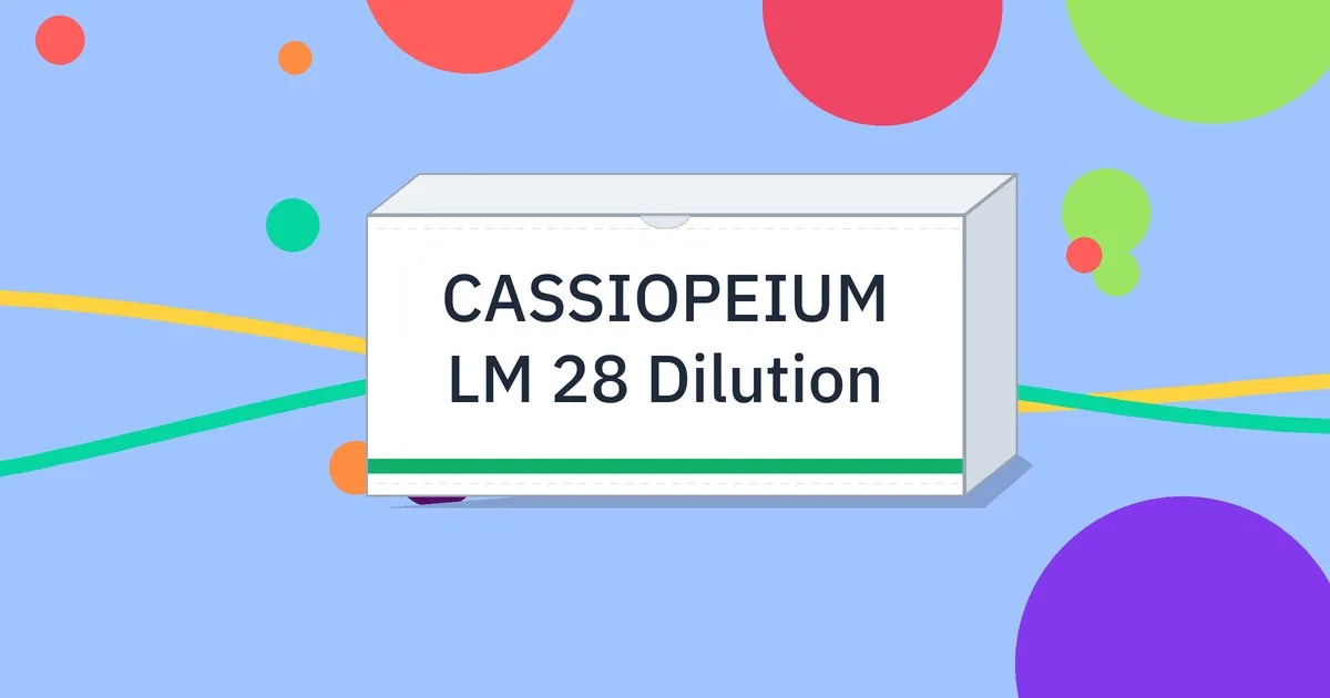 Symbolbild: Packung mit der Aufschrift CASSIOPEIUM LM 28 Dilution (PZN 13434065) – Verfügbarkeit und Bezug in Apotheken in Frankfurt am Main