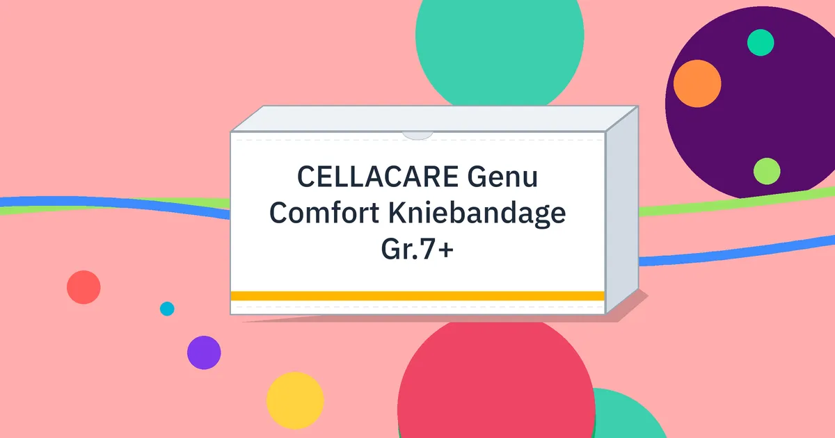 Symbolbild: Packung mit der Aufschrift CELLACARE Genu Comfort Kniebandage Gr.7+ (PZN 20549805) – Verfügbarkeit und Bezug in Apotheken in Frankfurt am Main