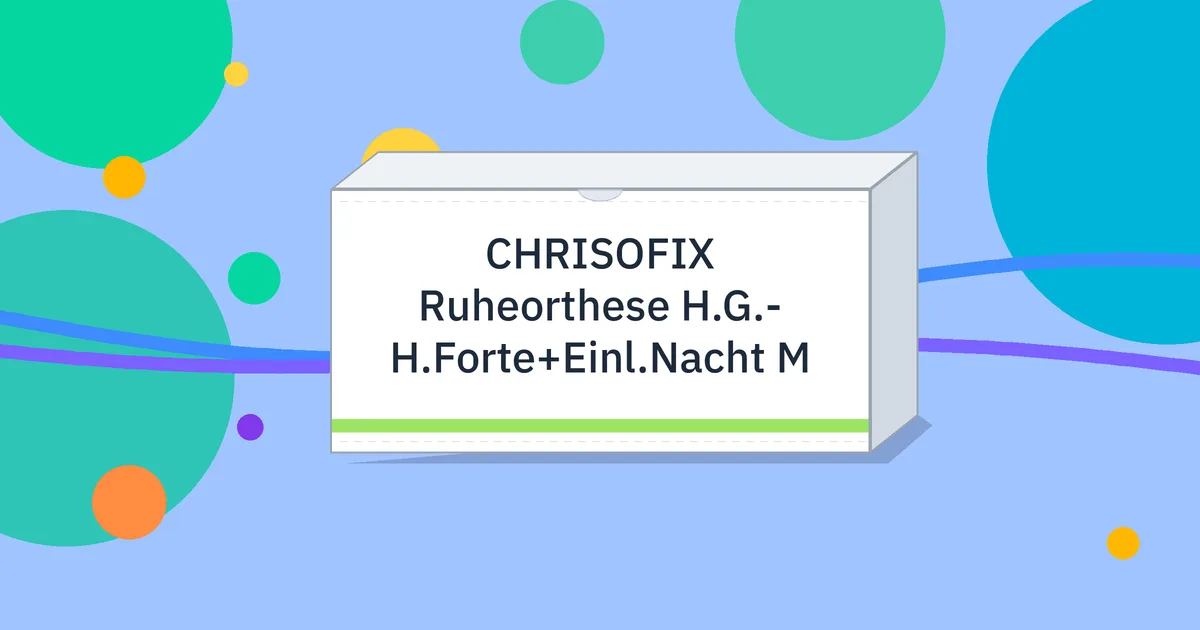 Symbolbild: Packung mit der Aufschrift CHRISOFIX Ruheorthese H.G.-H.Forte+Einl.Nacht M (PZN 17586754) – Verfügbarkeit und Bezug in Apotheken in Frankfurt am Main