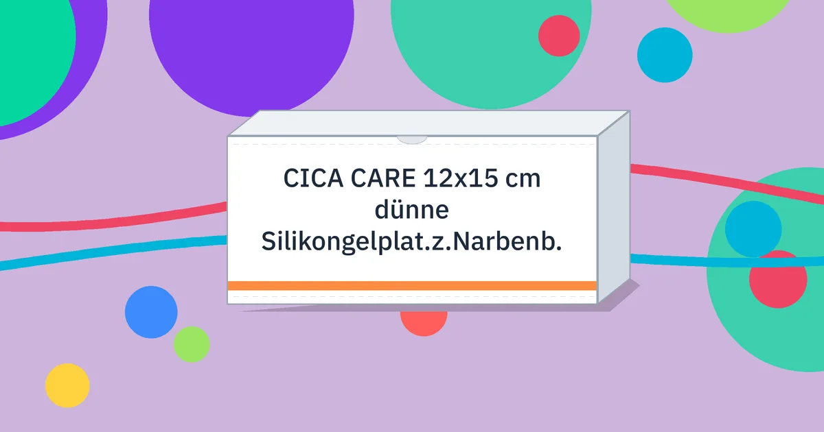 Symbolbild: Packung mit der Aufschrift CICA CARE 12x15 cm dünne Silikongelplat.z.Narbenb. (PZN 20580790) – Verfügbarkeit und Bezug in Apotheken in Frankfurt am Main