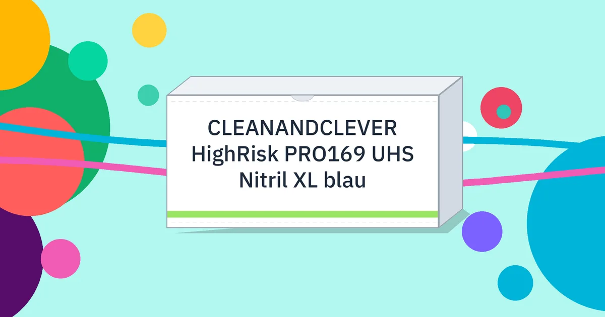 Symbolbild: Packung mit der Aufschrift CLEANANDCLEVER HighRisk PRO169 UHS Nitril XL blau (PZN 18162766) – Verfügbarkeit und Bezug in Apotheken in Frankfurt am Main