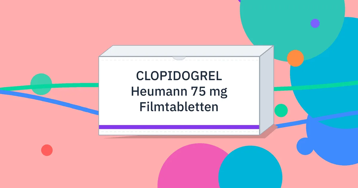 Symbolbild: Packung mit der Aufschrift CLOPIDOGREL Heumann 75 mg Filmtabletten (PZN 09687346) – Verfügbarkeit und Bezug in Apotheken in Frankfurt am Main