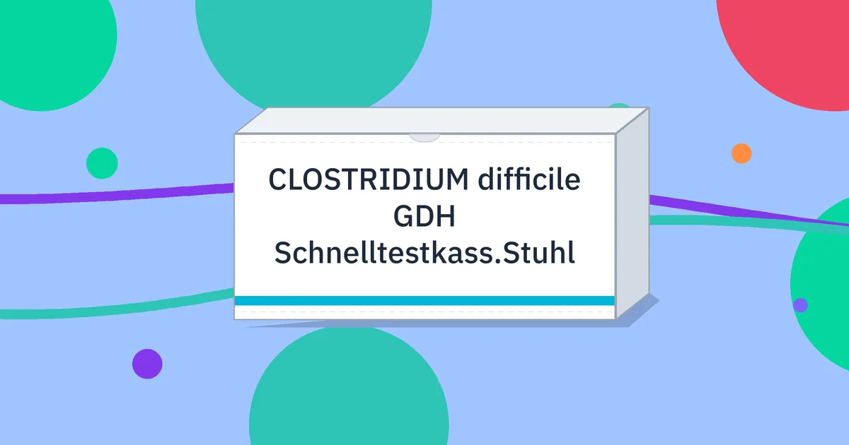 Symbolbild: Packung mit der Aufschrift CLOSTRIDIUM difficile GDH Schnelltestkass.Stuhl (PZN 19850876) – Verfügbarkeit und Bezug in Apotheken in Frankfurt am Main
