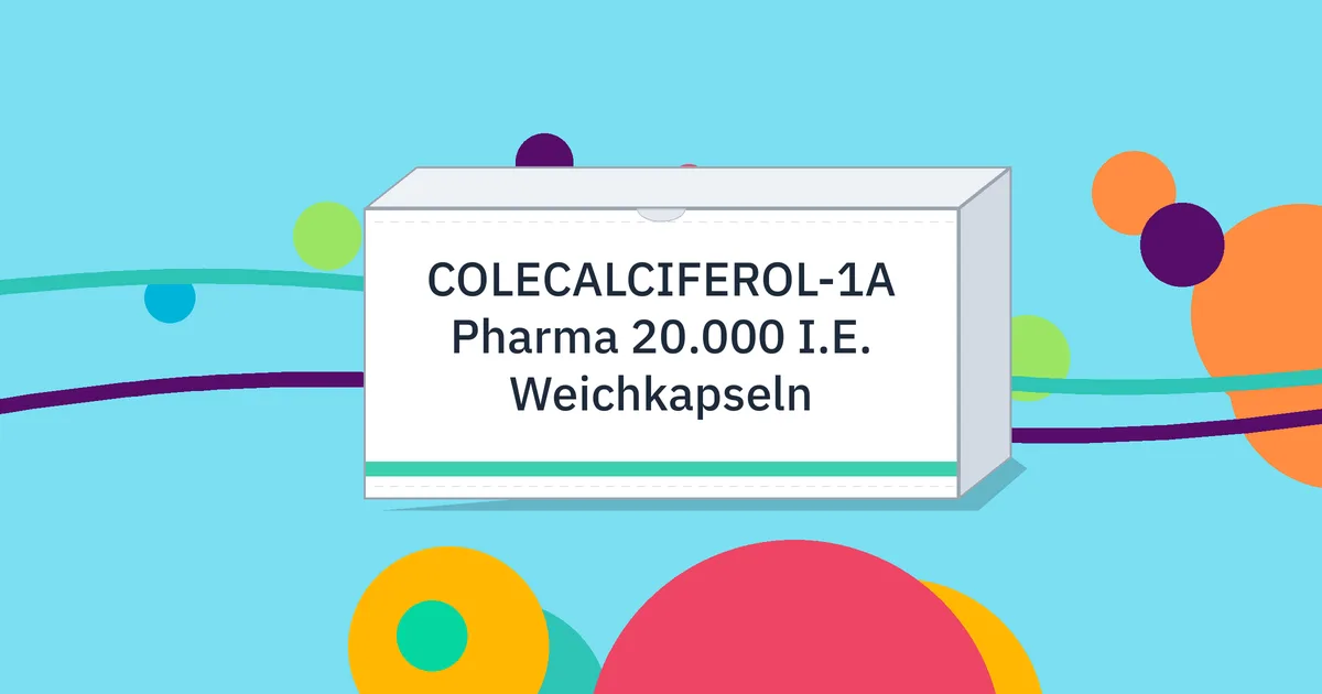 Symbolbild: Packung mit der Aufschrift COLECALCIFEROL-1A Pharma 20.000 I.E. Weichkapseln (PZN 18275795) – Verfügbarkeit und Bezug in Apotheken in Frankfurt am Main