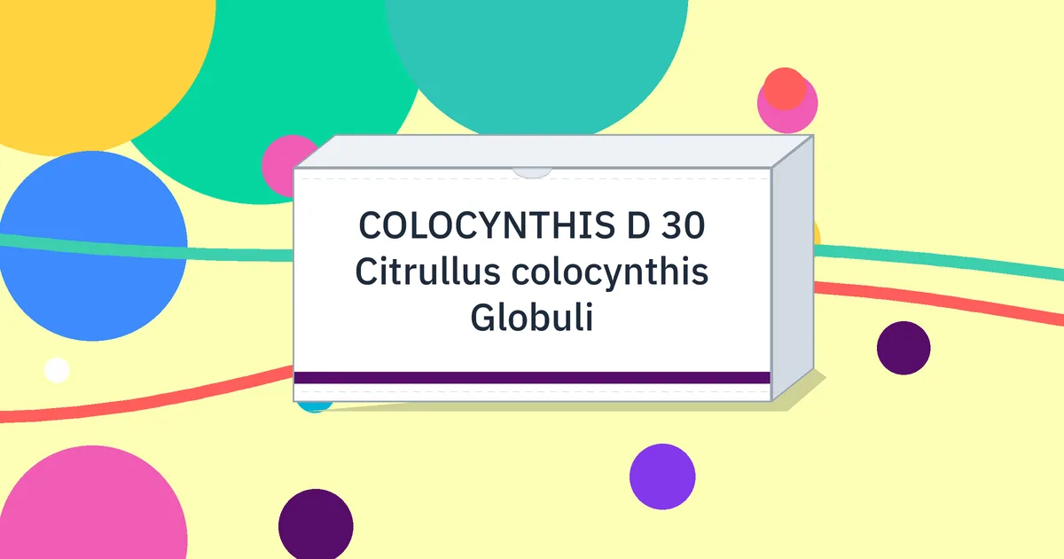 Symbolbild: Packung mit der Aufschrift COLOCYNTHIS D 30 Citrullus colocynthis Globuli (PZN 17298788) – Verfügbarkeit und Bezug in Apotheken in Frankfurt am Main