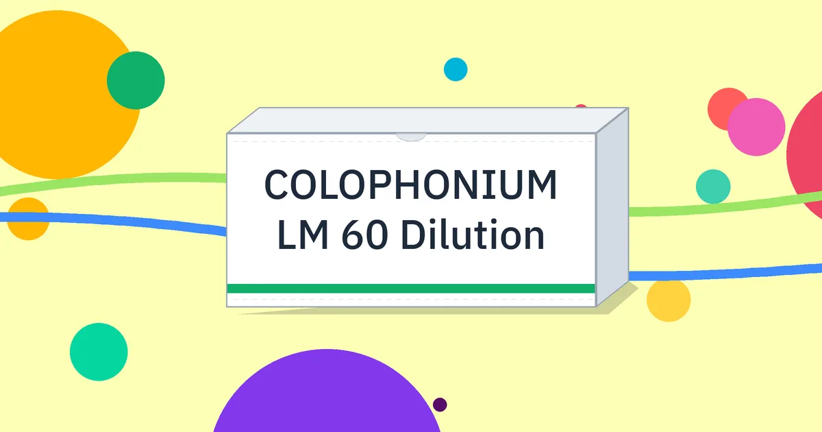 Symbolbild: Packung mit der Aufschrift COLOPHONIUM LM 60 Dilution (PZN 13448558) – Verfügbarkeit und Bezug in Apotheken in Frankfurt am Main