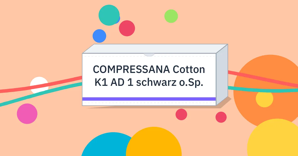 Symbolbild: Packung mit der Aufschrift COMPRESSANA Cotton K1 AD 1 schwarz o.Sp. (PZN 10215368) – Verfügbarkeit und Bezug in Apotheken in Frankfurt am Main