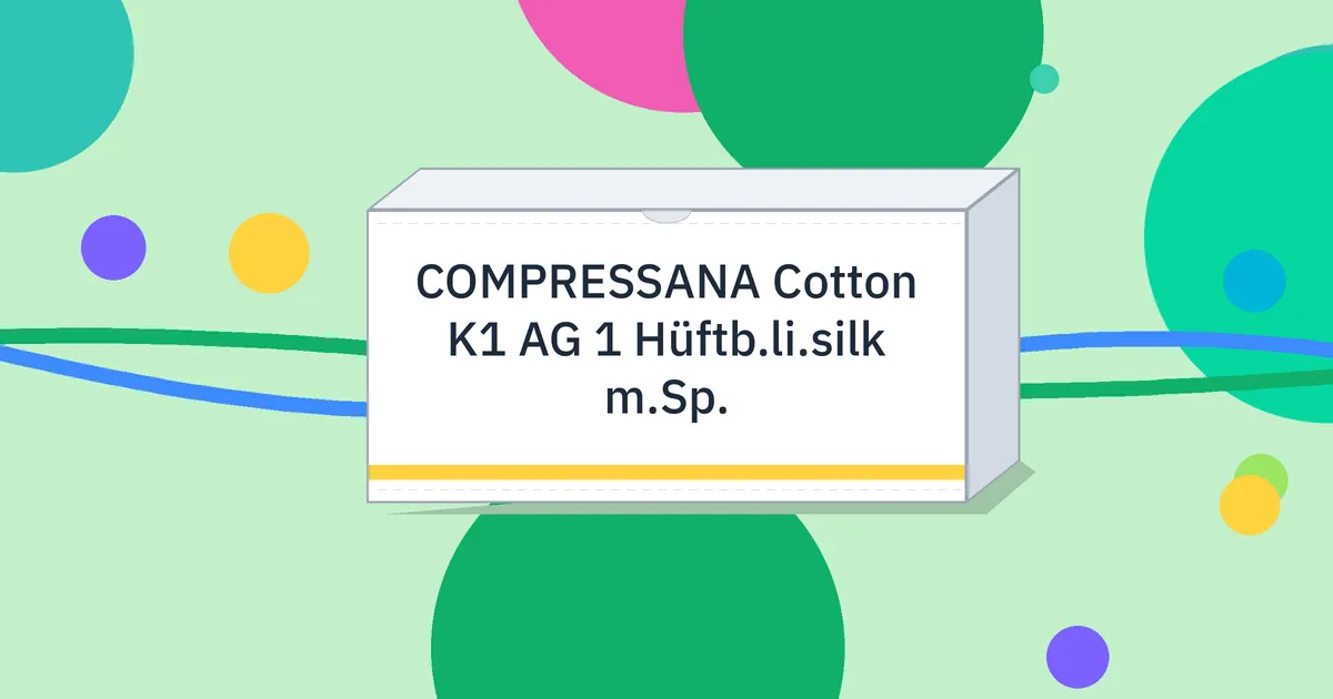 Symbolbild: Packung mit der Aufschrift COMPRESSANA Cotton K1 AG 1 Hüftb.li.silk m.Sp. (PZN 12980179) – Verfügbarkeit und Bezug in Apotheken in Frankfurt am Main