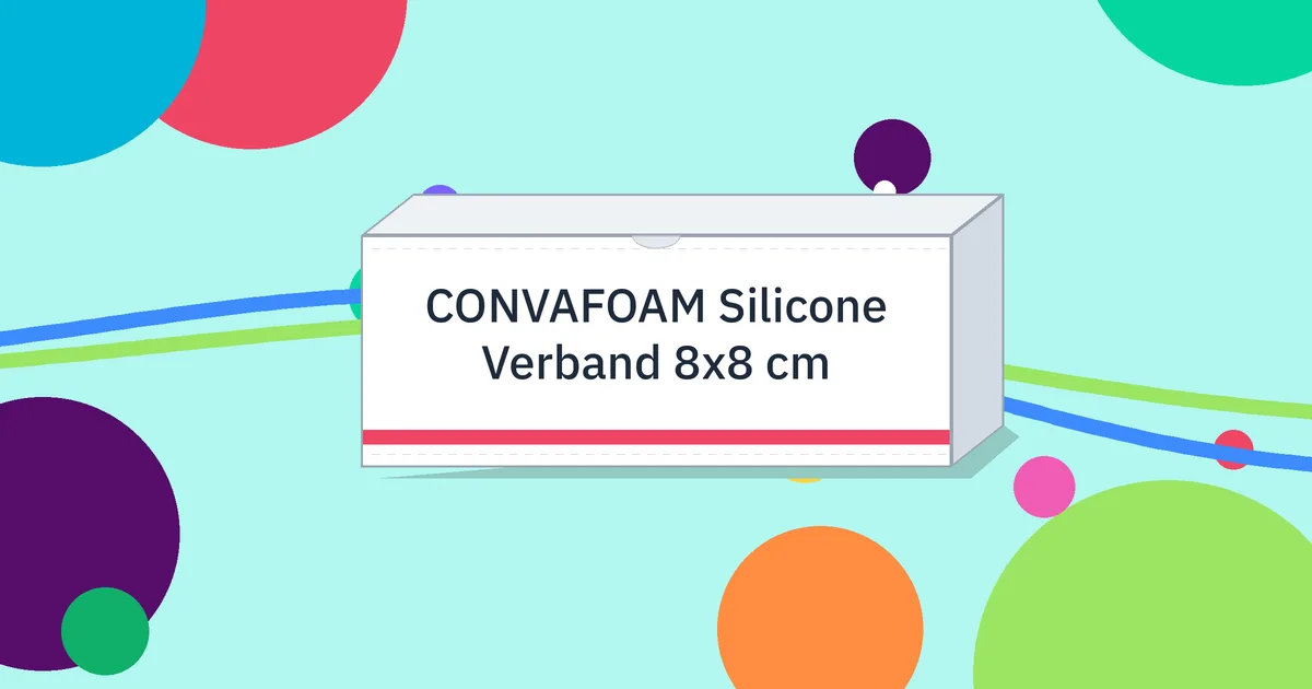 Symbolbild: Packung mit der Aufschrift CONVAFOAM Silicone Verband 8x8 cm (PZN 20893678) – Verfügbarkeit und Bezug in Apotheken in Frankfurt am Main