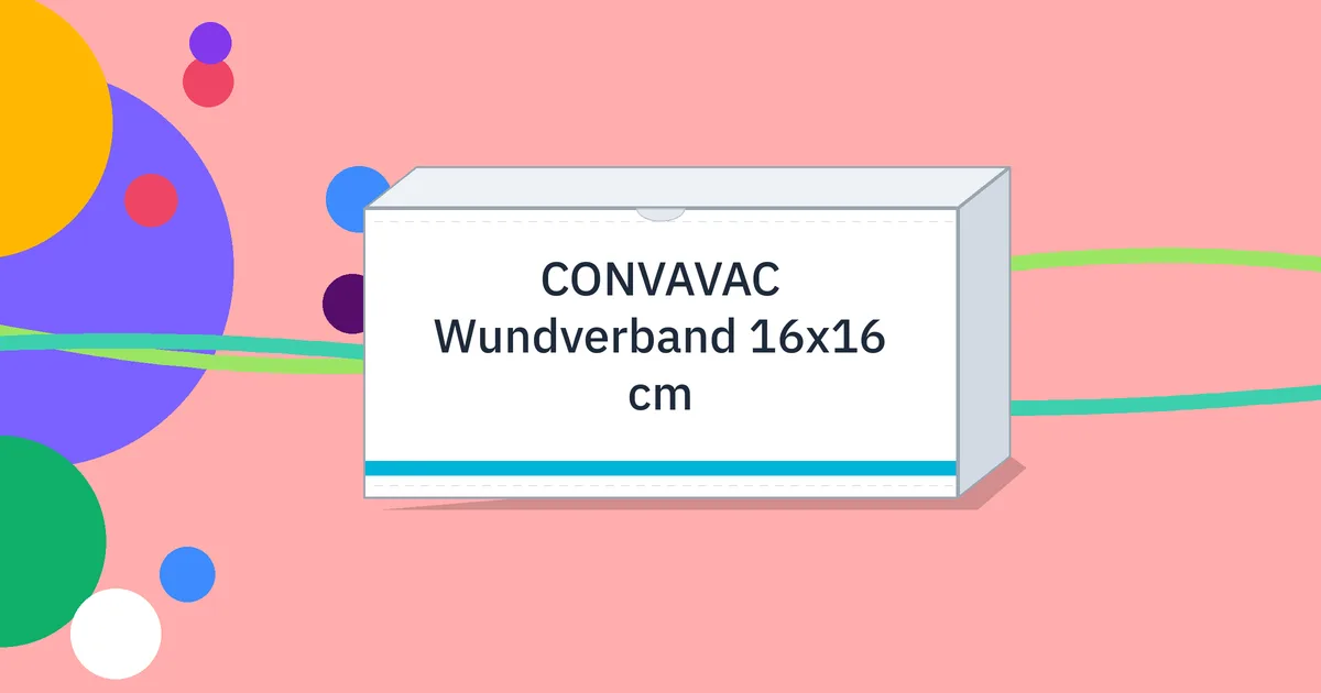 Symbolbild: Packung mit der Aufschrift CONVAVAC Wundverband 16x16 cm (PZN 20061601) – Verfügbarkeit und Bezug in Apotheken in Frankfurt am Main
