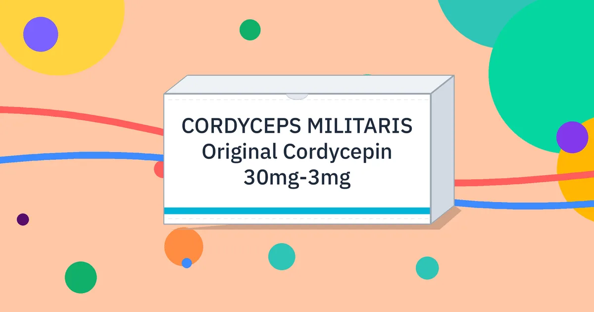 Symbolbild: Packung mit der Aufschrift CORDYCEPS MILITARIS Original Cordycepin 30mg-3mg (PZN 16242308) – Verfügbarkeit und Bezug in Apotheken in Frankfurt am Main