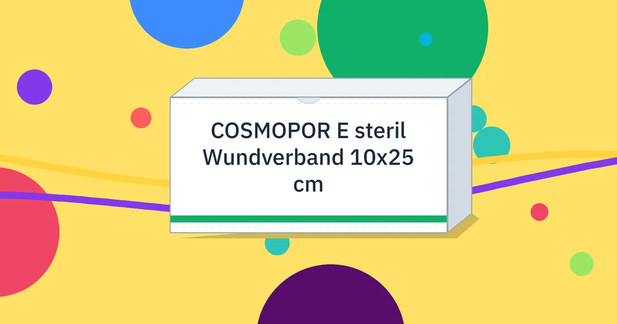 Symbolbild: Packung mit der Aufschrift COSMOPOR E steril Wundverband 10x25 cm (PZN 18437648) – Verfügbarkeit und Bezug in Apotheken in Frankfurt am Main