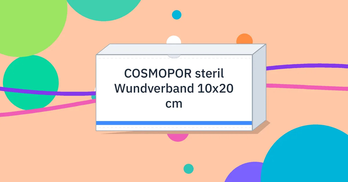 Symbolbild: Packung mit der Aufschrift COSMOPOR steril Wundverband 10x20 cm (PZN 04302063) – Verfügbarkeit und Bezug in Apotheken in Frankfurt am Main