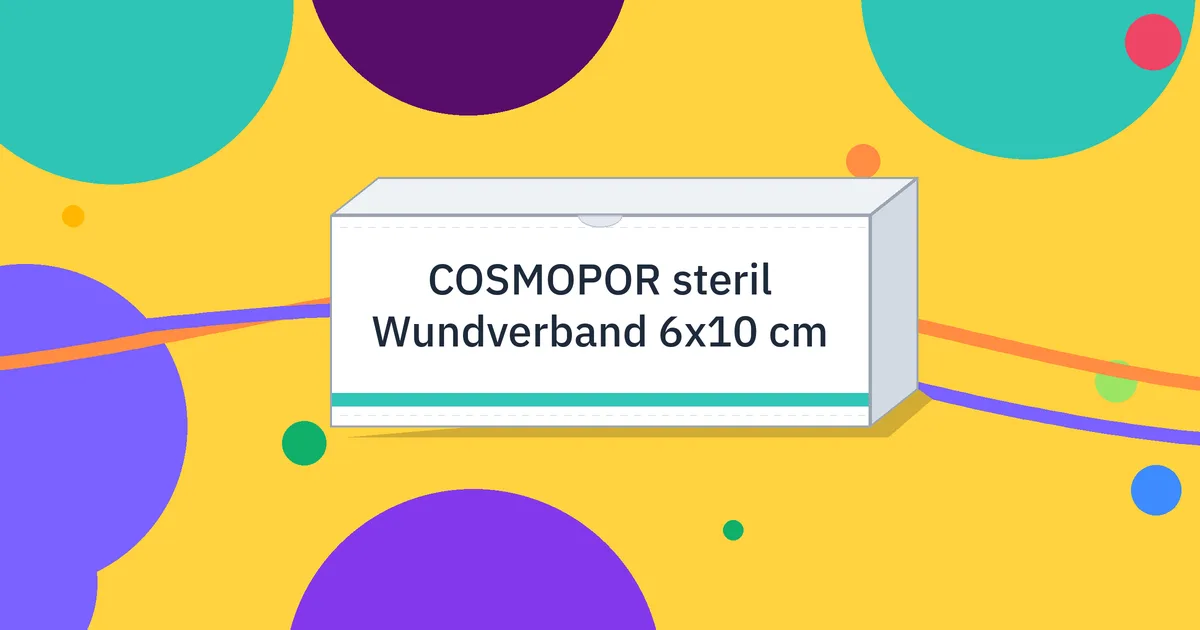 Symbolbild: Packung mit der Aufschrift COSMOPOR steril Wundverband 6x10 cm (PZN 04302011) – Verfügbarkeit und Bezug in Apotheken in Frankfurt am Main