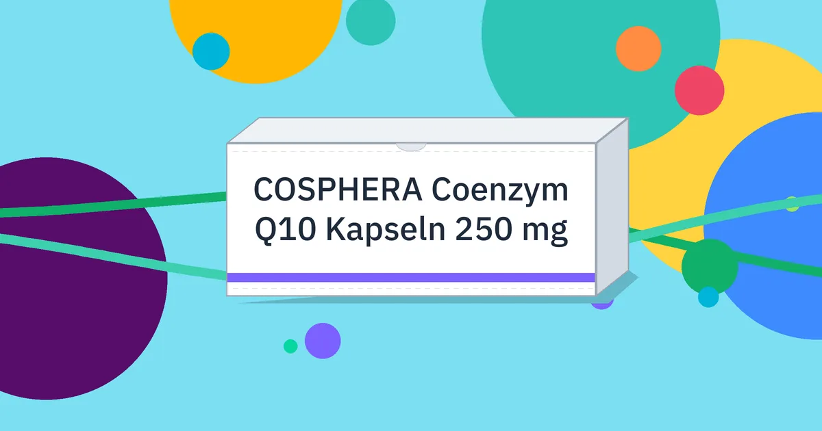 Symbolbild: Packung mit der Aufschrift COSPHERA Coenzym Q10 Kapseln 250 mg (PZN 16242515) – Verfügbarkeit und Bezug in Apotheken in Frankfurt am Main