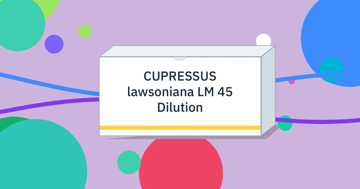 Symbolbild: Packung mit der Aufschrift CUPRESSUS lawsoniana LM 45 Dilution (PZN 13457971) – Verfügbarkeit und Bezug in Apotheken in Frankfurt am Main