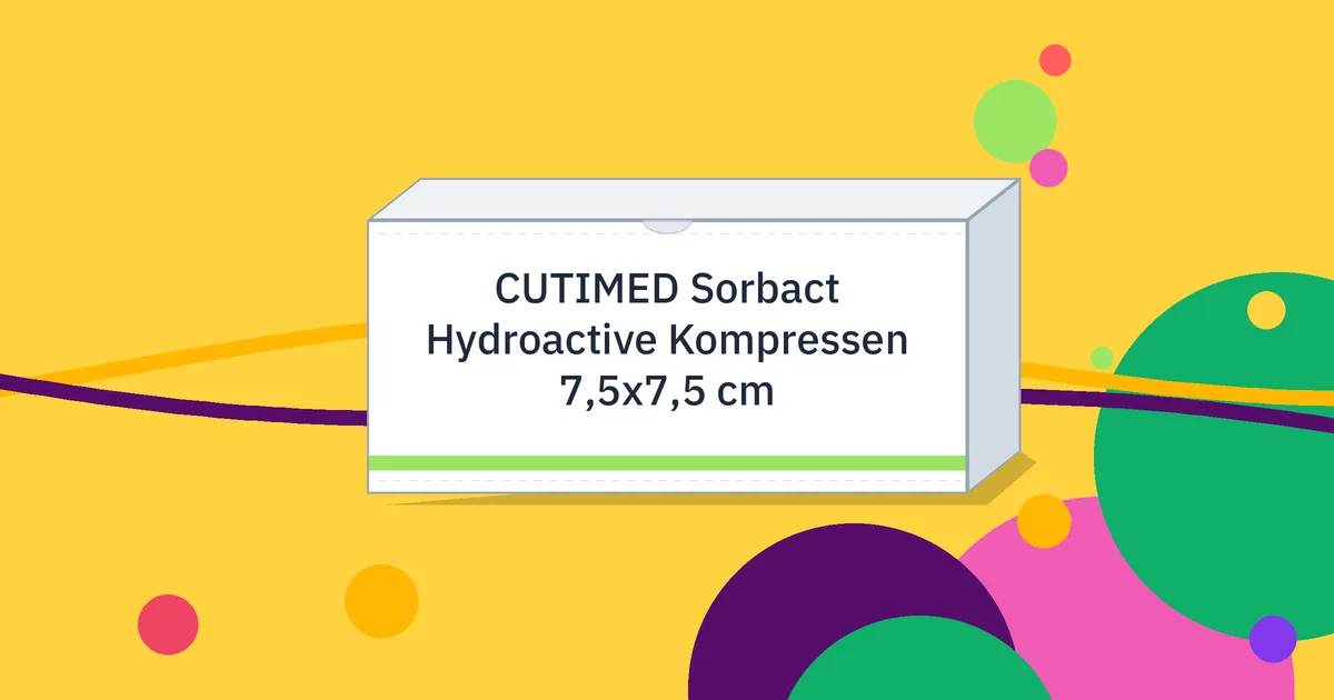 Symbolbild: Packung mit der Aufschrift CUTIMED Sorbact Hydroactive Kompressen 7,5x7,5 cm (PZN 20114154) – Verfügbarkeit und Bezug in Apotheken in Frankfurt am Main