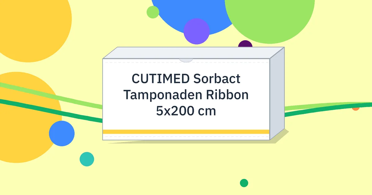 Symbolbild: Packung mit der Aufschrift CUTIMED Sorbact Tamponaden Ribbon 5x200 cm (PZN 20114208) – Verfügbarkeit und Bezug in Apotheken in Frankfurt am Main