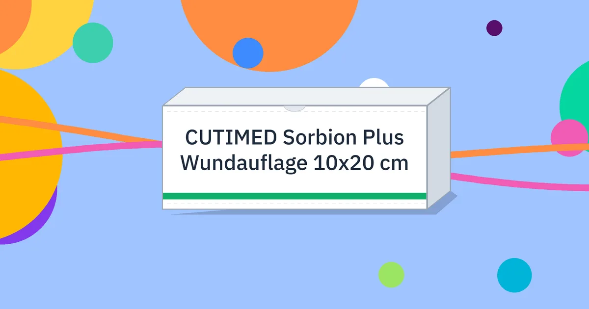 Symbolbild: Packung mit der Aufschrift CUTIMED Sorbion Plus Wundauflage 10x20 cm (PZN 11361942) – Verfügbarkeit und Bezug in Apotheken in Frankfurt am Main
