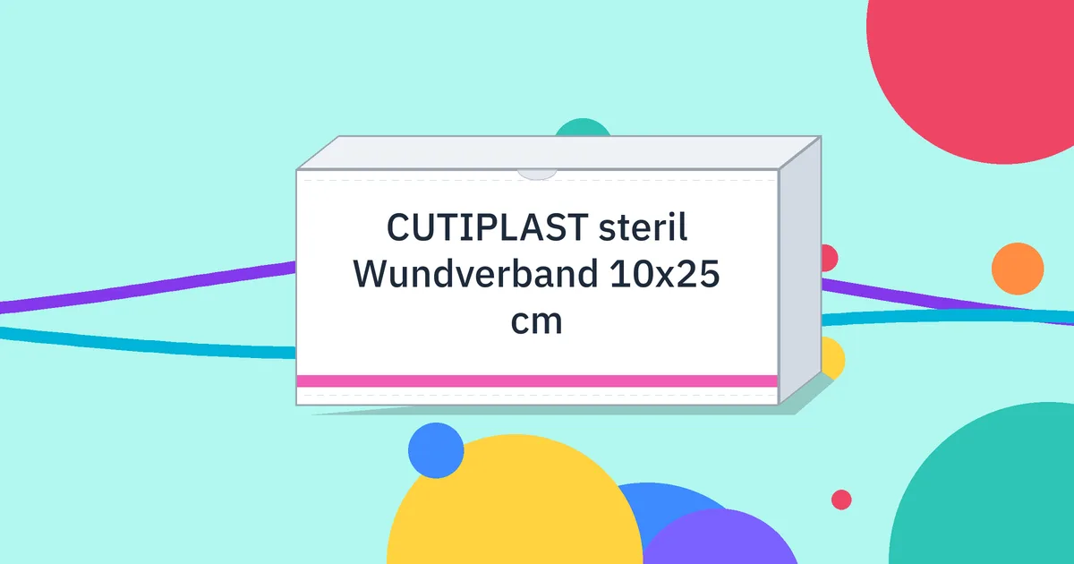 Symbolbild: Packung mit der Aufschrift CUTIPLAST steril Wundverband 10x25 cm (PZN 18051831) – Verfügbarkeit und Bezug in Apotheken in Frankfurt am Main