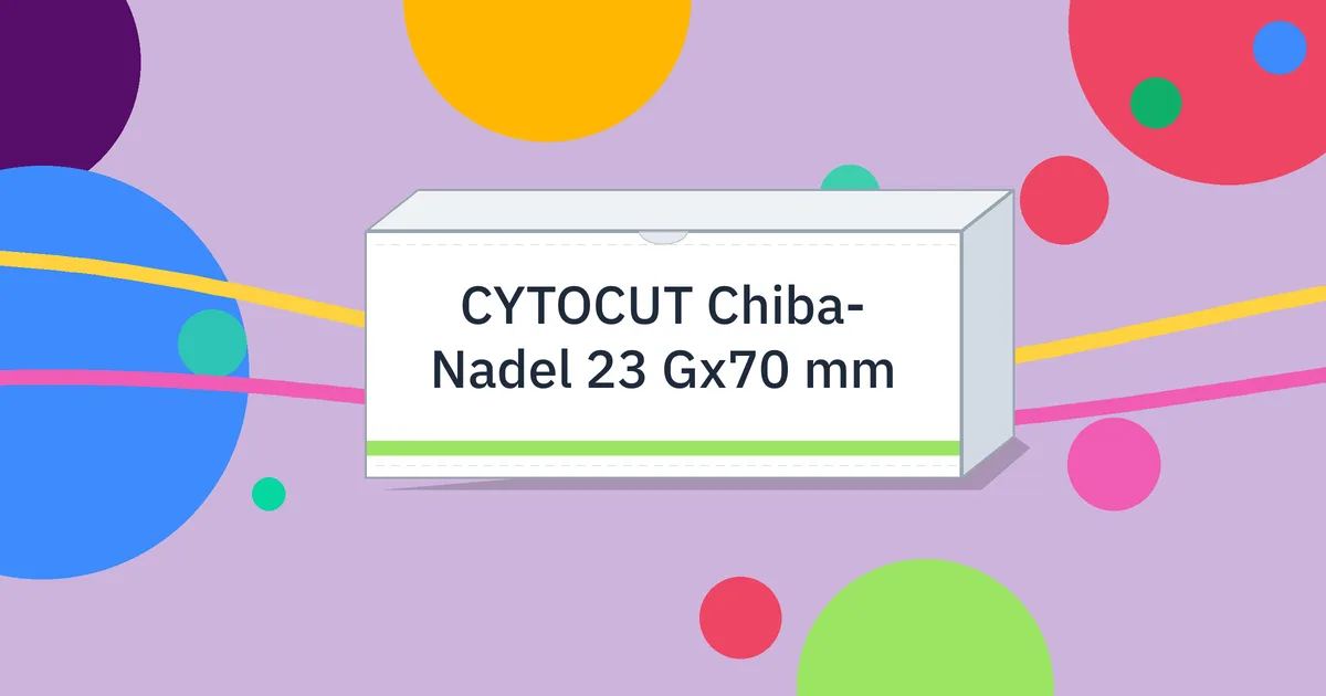 Symbolbild: Packung mit der Aufschrift CYTOCUT Chiba-Nadel 23 Gx70 mm (PZN 19735572) – Verfügbarkeit und Bezug in Apotheken in Frankfurt am Main