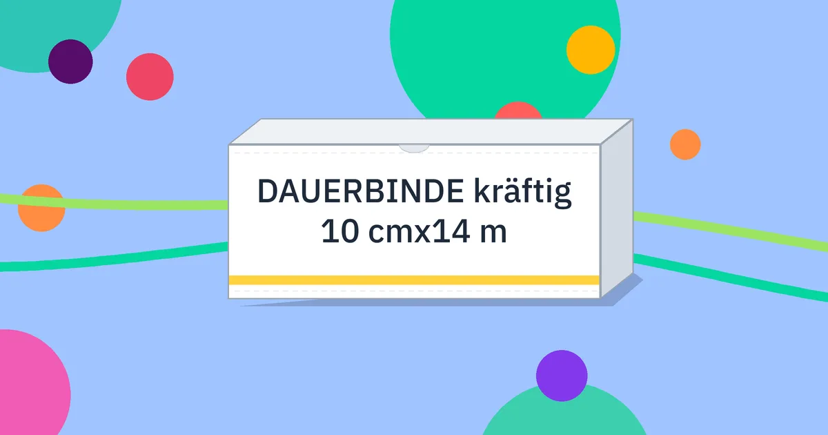 Symbolbild: Packung mit der Aufschrift DAUERBINDE kräftig 10 cmx14 m (PZN 12588903) – Verfügbarkeit und Bezug in Apotheken in Frankfurt am Main