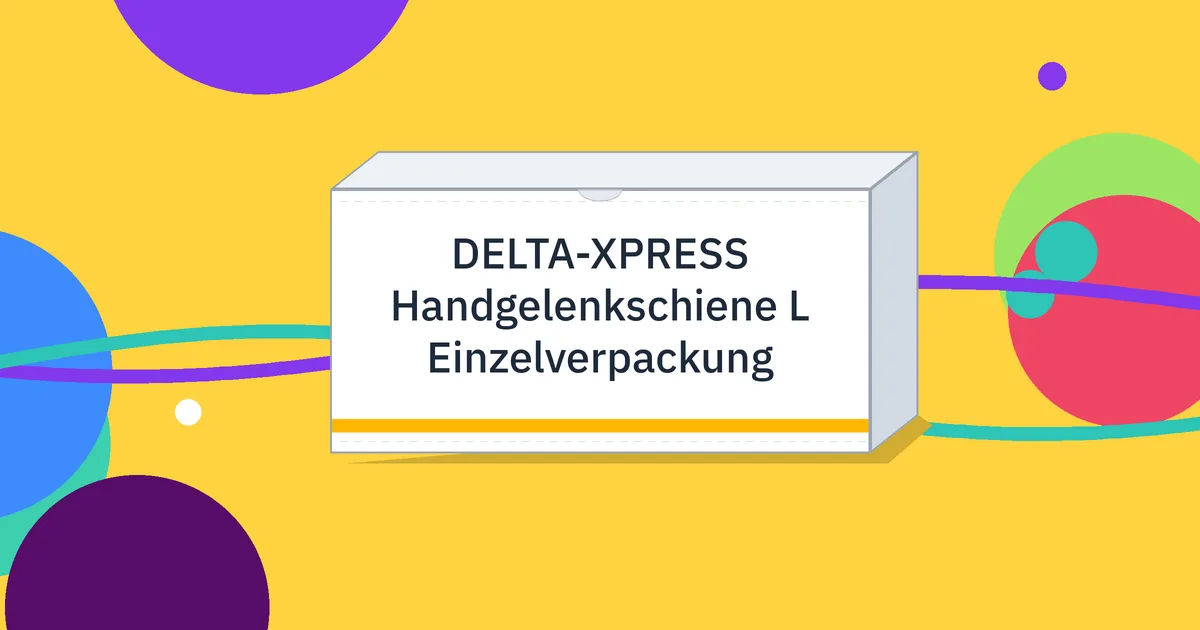 Symbolbild: Packung mit der Aufschrift DELTA-XPRESS Handgelenkschiene L Einzelverpackung (PZN 07619837) – Verfügbarkeit und Bezug in Apotheken in Frankfurt am Main