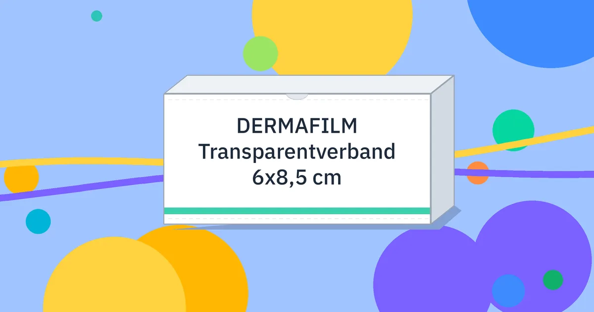 Symbolbild: Packung mit der Aufschrift DERMAFILM Transparentverband 6x8,5 cm (PZN 17610671) – Verfügbarkeit und Bezug in Apotheken in Frankfurt am Main