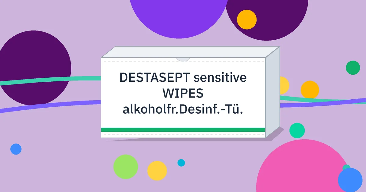 Symbolbild: Packung mit der Aufschrift DESTASEPT sensitive WIPES alkoholfr.Desinf.-Tü. (PZN 12652989) – Verfügbarkeit und Bezug in Apotheken in Frankfurt am Main