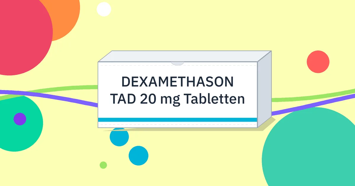Symbolbild: Packung mit der Aufschrift DEXAMETHASON TAD 20 mg Tabletten (PZN 13721907) – Verfügbarkeit und Bezug in Apotheken in Frankfurt am Main