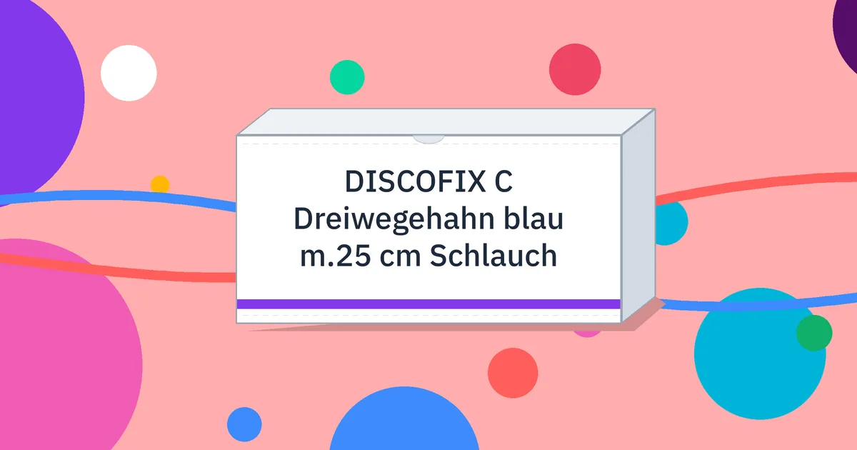 Symbolbild: Packung mit der Aufschrift DISCOFIX C Dreiwegehahn blau m.25 cm Schlauch (PZN 03672585) – Verfügbarkeit und Bezug in Apotheken in Frankfurt am Main