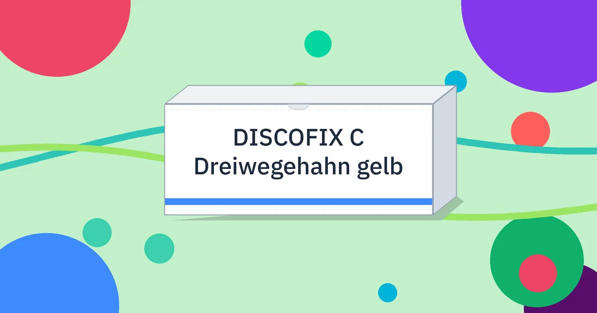 Symbolbild: Packung mit der Aufschrift DISCOFIX C Dreiwegehahn gelb (PZN 19768100) – Verfügbarkeit und Bezug in Apotheken in Frankfurt am Main