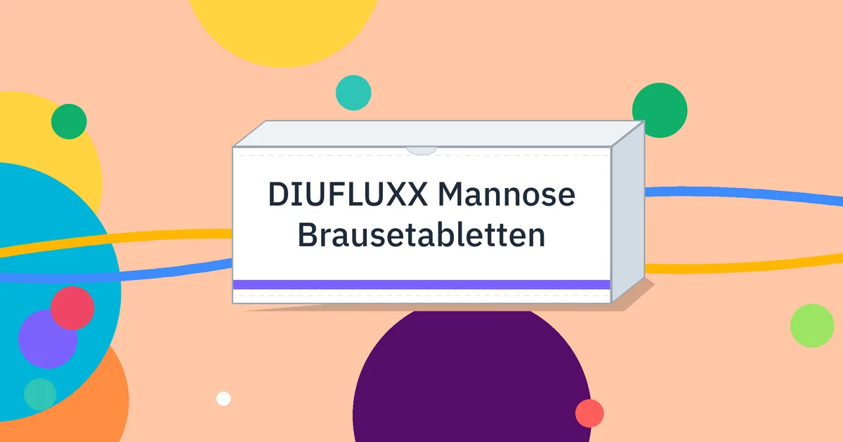 Symbolbild: Packung mit der Aufschrift DIUFLUXX Mannose Brausetabletten (PZN 14164596) – Verfügbarkeit und Bezug in Apotheken in Frankfurt am Main