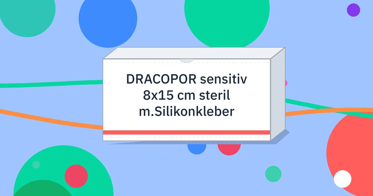 Symbolbild: Packung mit der Aufschrift DRACOPOR sensitiv 8x15 cm steril m.Silikonkleber (PZN 19075992) – Verfügbarkeit und Bezug in Apotheken in Frankfurt am Main