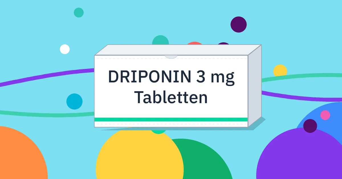 Symbolbild: Packung mit der Aufschrift DRIPONIN 3 mg Tabletten (PZN 18828981) – Verfügbarkeit und Bezug in Apotheken in Frankfurt am Main