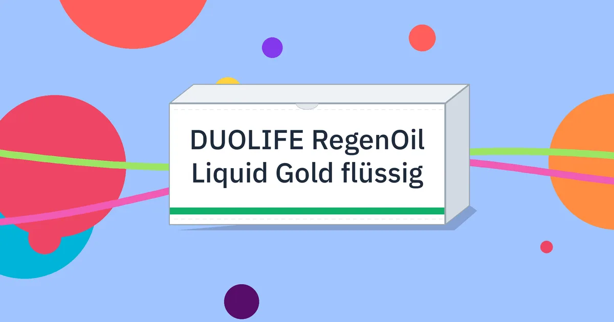 Symbolbild: Packung mit der Aufschrift DUOLIFE RegenOil Liquid Gold flüssig (PZN 16683490) – Verfügbarkeit und Bezug in Apotheken in Frankfurt am Main