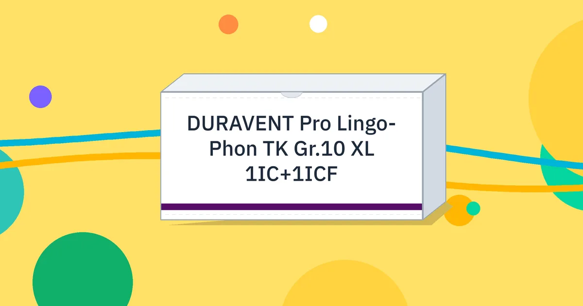 Symbolbild: Packung mit der Aufschrift DURAVENT Pro Lingo-Phon TK Gr.10 XL 1IC+1ICF (PZN 19246554) – Verfügbarkeit und Bezug in Apotheken in Frankfurt am Main