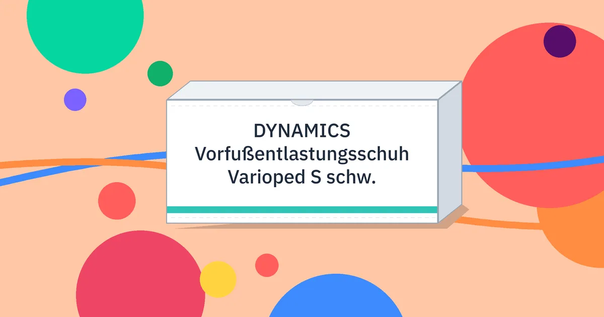Symbolbild: Packung mit der Aufschrift DYNAMICS Vorfußentlastungsschuh Varioped S schw. (PZN 10635840) – Verfügbarkeit und Bezug in Apotheken in Frankfurt am Main