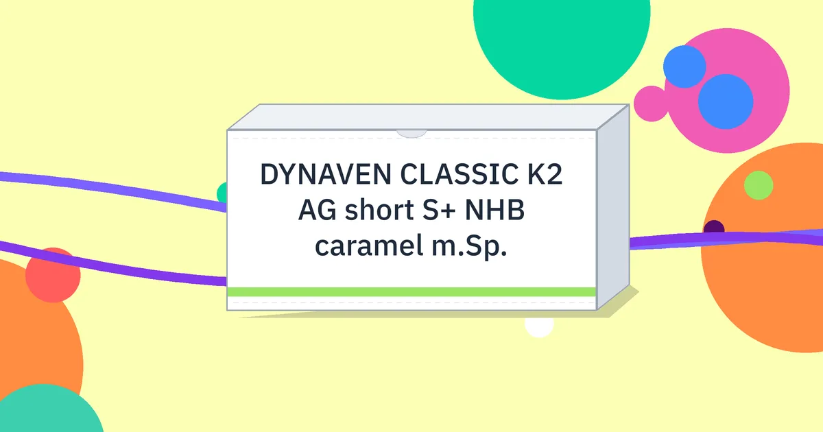 Symbolbild: Packung mit der Aufschrift DYNAVEN CLASSIC K2 AG short S+ NHB caramel m.Sp. (PZN 18418763) – Verfügbarkeit und Bezug in Apotheken in Frankfurt am Main