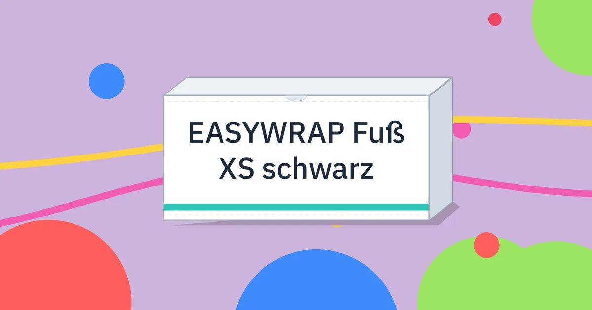 Symbolbild: Packung mit der Aufschrift EASYWRAP Fuß XS schwarz (PZN 18748325) – Verfügbarkeit und Bezug in Apotheken in Frankfurt am Main