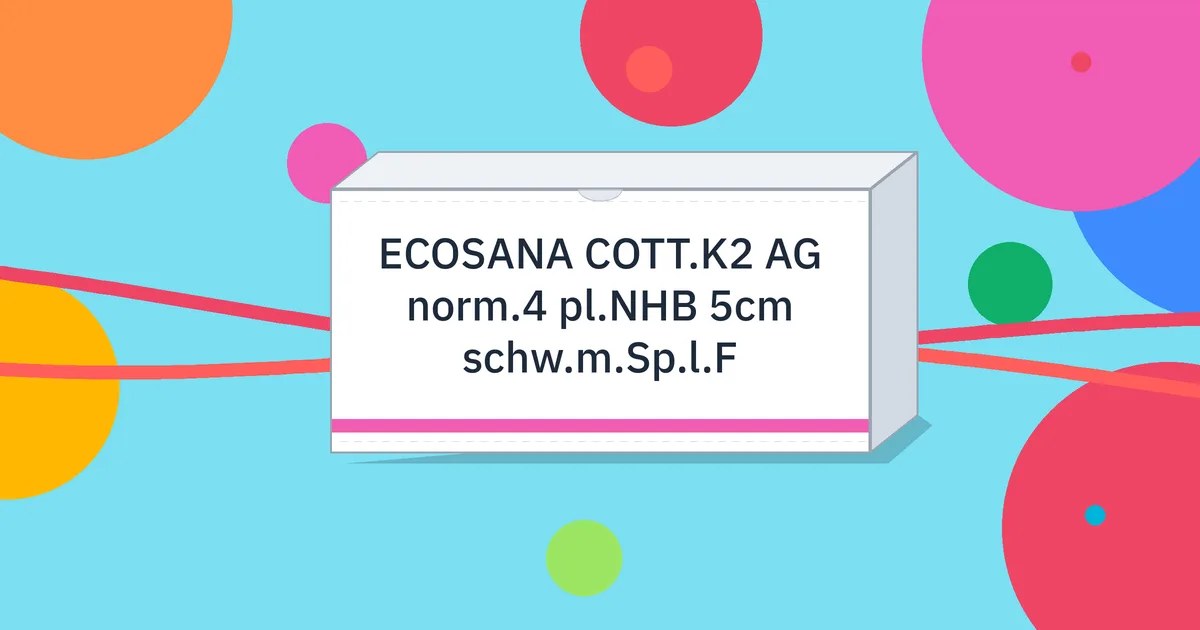 Symbolbild: Packung mit der Aufschrift ECOSANA COTT.K2 AG norm.4 pl.NHB 5cm schw.m.Sp.l.F (PZN 16949835) – Verfügbarkeit und Bezug in Apotheken in Frankfurt am Main