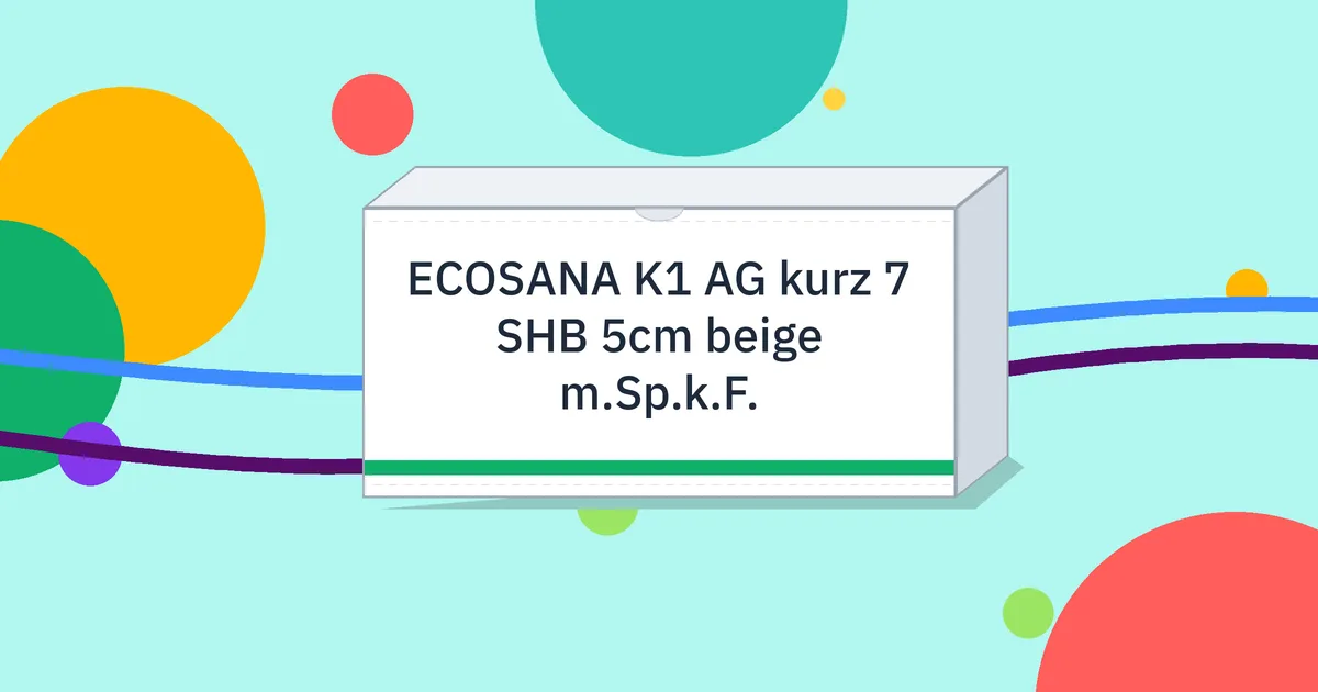 Symbolbild: Packung mit der Aufschrift ECOSANA K1 AG kurz 7 SHB 5cm beige m.Sp.k.F. (PZN 04730698) – Verfügbarkeit und Bezug in Apotheken in Frankfurt am Main