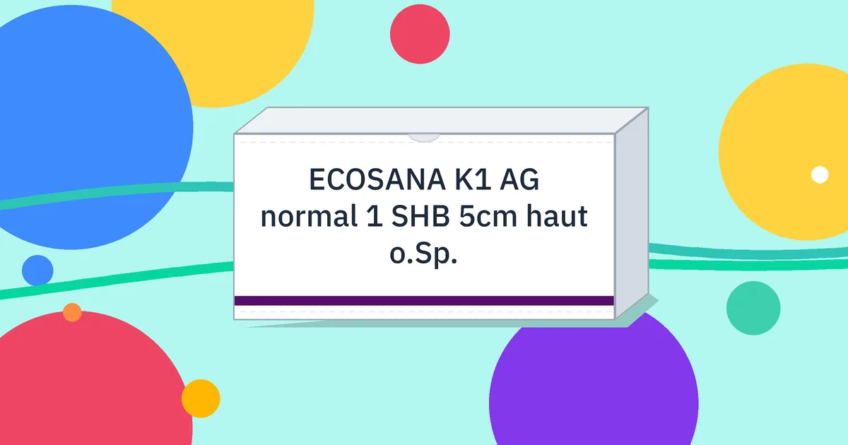 Symbolbild: Packung mit der Aufschrift ECOSANA K1 AG normal 1 SHB 5cm haut o.Sp. (PZN 04726107) – Verfügbarkeit und Bezug in Apotheken in Frankfurt am Main