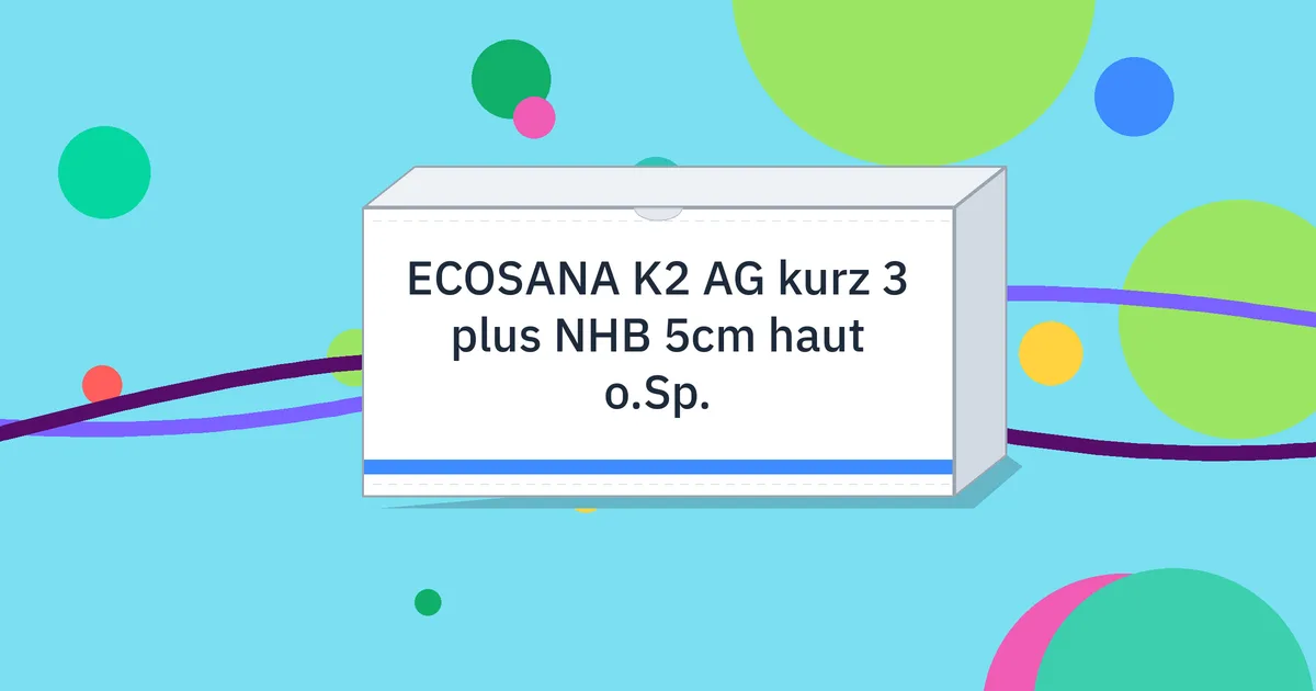 Symbolbild: Packung mit der Aufschrift ECOSANA K2 AG kurz 3 plus NHB 5cm haut o.Sp. (PZN 01432380) – Verfügbarkeit und Bezug in Apotheken in Frankfurt am Main