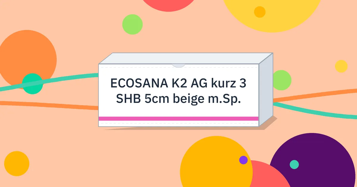 Symbolbild: Packung mit der Aufschrift ECOSANA K2 AG kurz 3 SHB 5cm beige m.Sp. (PZN 01417446) – Verfügbarkeit und Bezug in Apotheken in Frankfurt am Main