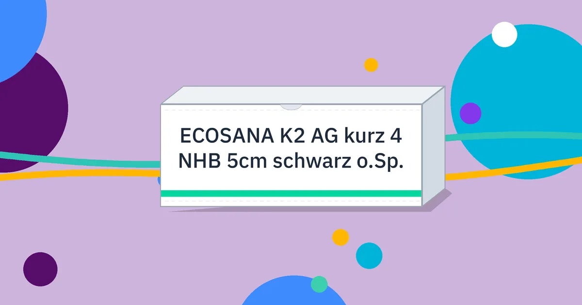 Symbolbild: Packung mit der Aufschrift ECOSANA K2 AG kurz 4 NHB 5cm schwarz o.Sp. (PZN 01435817) – Verfügbarkeit und Bezug in Apotheken in Frankfurt am Main