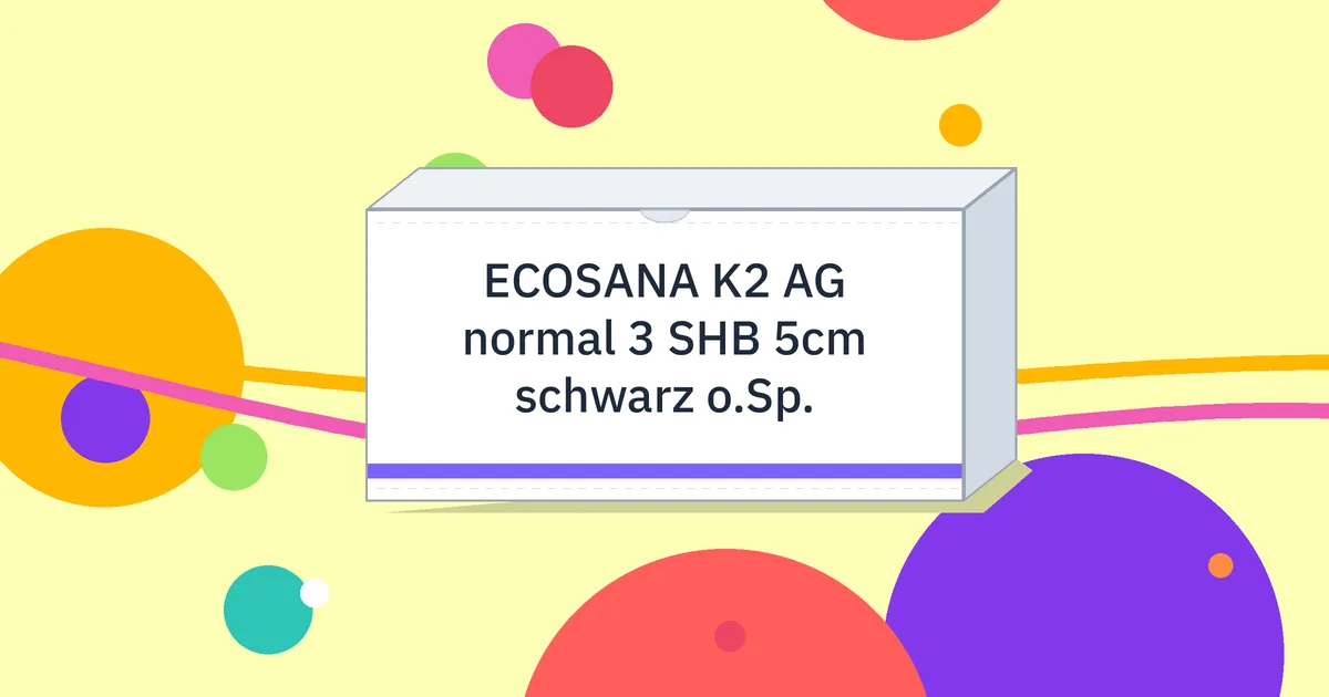 Symbolbild: Packung mit der Aufschrift ECOSANA K2 AG normal 3 SHB 5cm schwarz o.Sp. (PZN 01406402) – Verfügbarkeit und Bezug in Apotheken in Frankfurt am Main