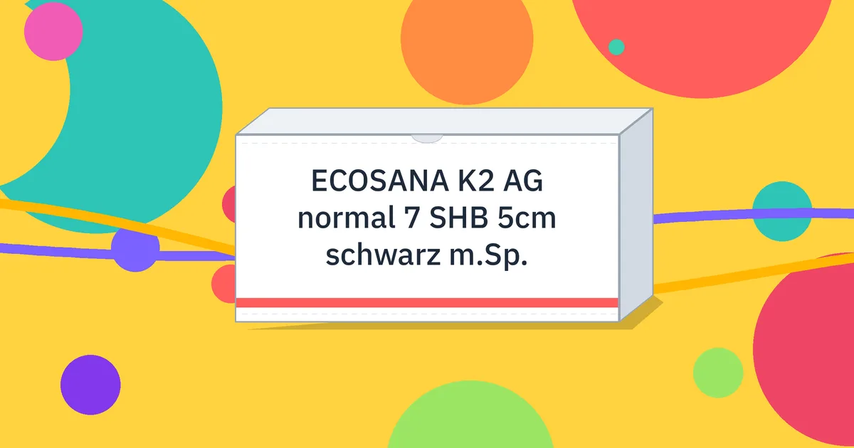 Symbolbild: Packung mit der Aufschrift ECOSANA K2 AG normal 7 SHB 5cm schwarz m.Sp. (PZN 01529180) – Verfügbarkeit und Bezug in Apotheken in Frankfurt am Main